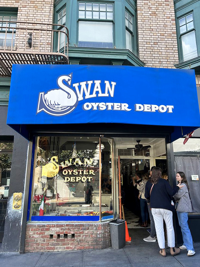 The entrance to seafood nirvana &ndash; where patient pilgrims gather daily, knowing that good things come to those who wait&hellip; in this particular line.