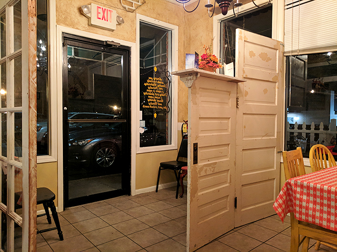 Classic Italian restaurant doors&mdash;what food paradise looks like when you're still on the outside looking in.