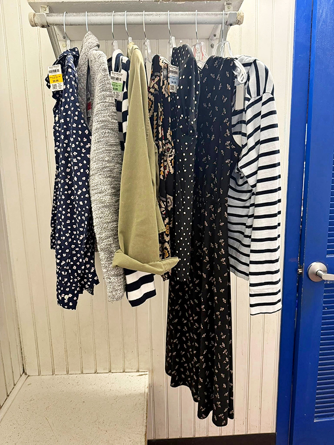 The fitting room reveals the truth behind thrift store magic&mdash;these perfectly curated pieces waiting for their next fashion moment.