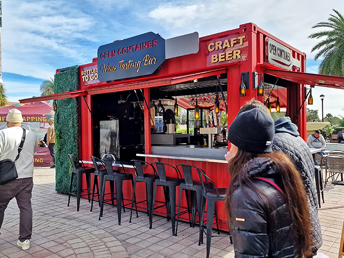 This craft beer container bar proves that Orlando outlets understand shopping's golden rule: a well-timed adult beverage break dramatically increases the likelihood of successful purchases.