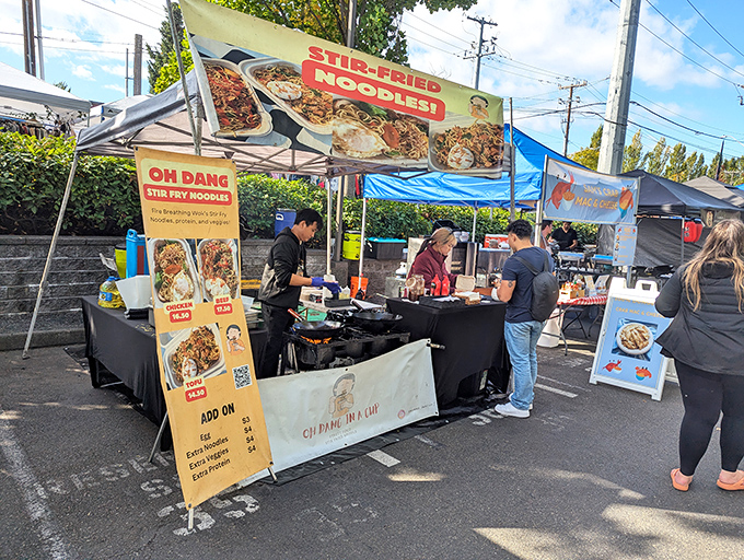 Stir-fried noodles sizzle in giant woks, creating an irresistible aroma cloud. Market rule #1: Never shop on an empty stomach when temptations like these await.