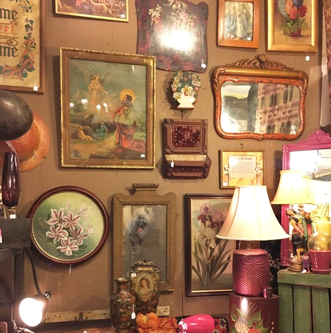 Gallery walls overflow with artistic treasures, each frame holding someone's cherished memories and dreams.