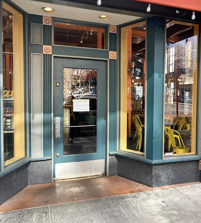 The entrance to meat paradise &ndash; that teal door frame might as well be a portal to a tastier dimension.
