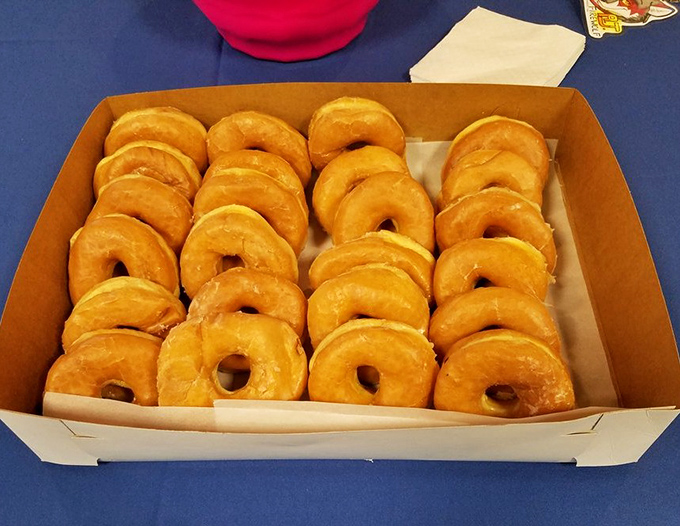 Glazed donuts arranged with mathematical precision – proof that sometimes the simplest pleasures are the most perfect. Golden, gleaming, and glorious.