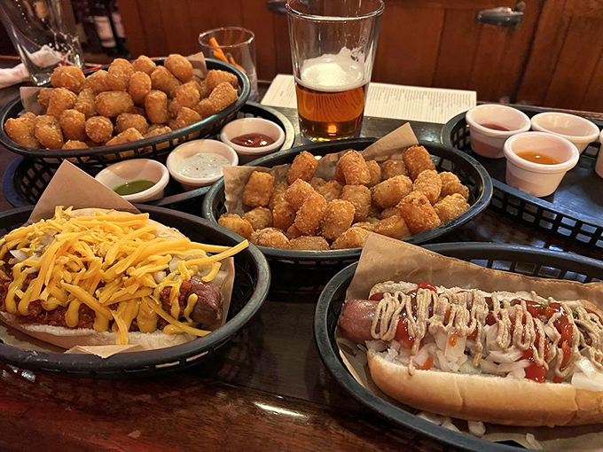 The spread that launches a thousand napkins. This table of hot dog glory is what food dreams&mdash;and fantastic group photos&mdash;are made of.