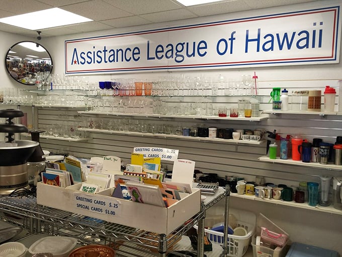 Glassware galore under the watchful Assistance League banner. From everyday tumblers to crystal that would make your grandmother gasp, it's all waiting for new cabinets.