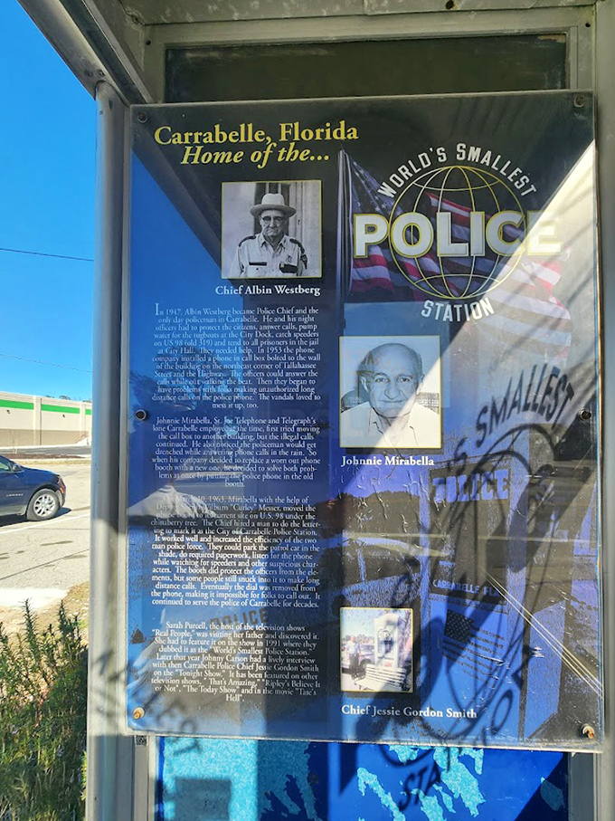 The informational plaque tells the fascinating origin story&mdash;from practical weather solution to international tourist destination.