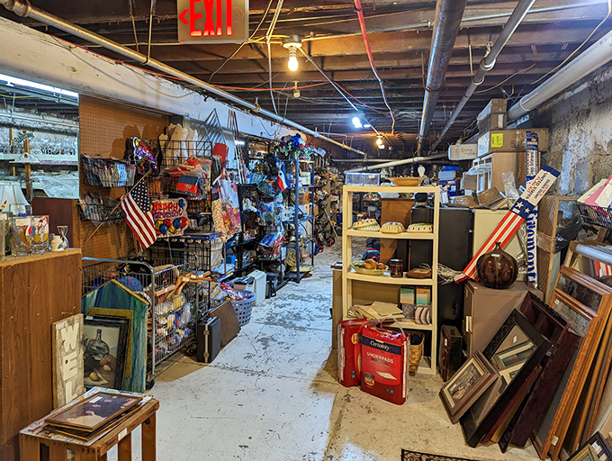 The basement level feels like a secret bunker of Americana. Every shelf and corner holds potential discoveries worth excavating.