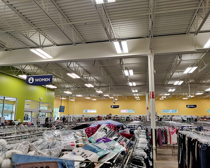 High ceilings and bright colors create a surprisingly uplifting shopping environment. This ain't your grandmother's dusty thrift store.