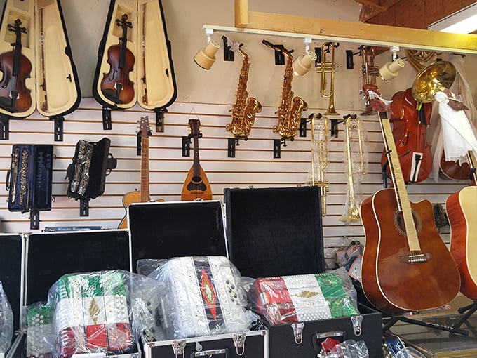 Musical instruments waiting for their next performance &ndash; from classical violins to folksy mandolins and everything between.