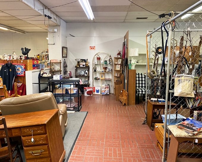 Aisles of possibility stretch before you, where chain-link dividers create neighborhoods of treasures waiting to be discovered by the right shopper.