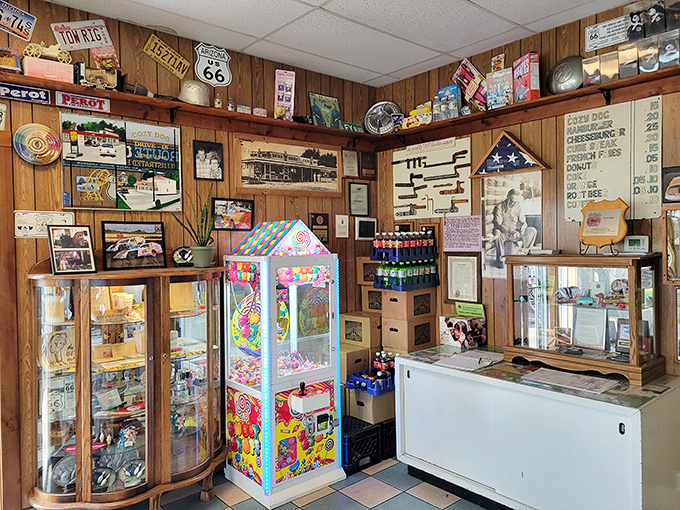 Not a curated collection but a lifetime of memories. Each item on these walls tells a story of the Mother Road.