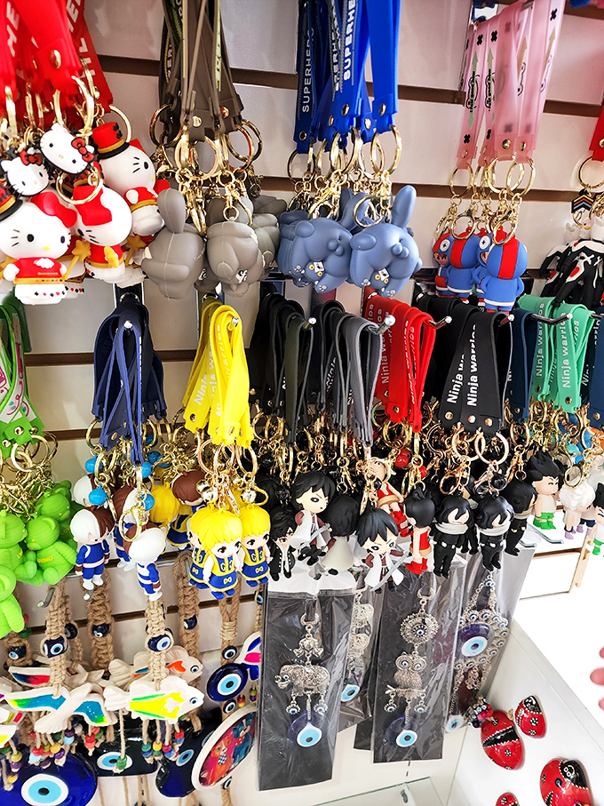 Keychain paradise or decision paralysis? These colorful character danglers make the perfect affordable souvenir of your bargain adventure.