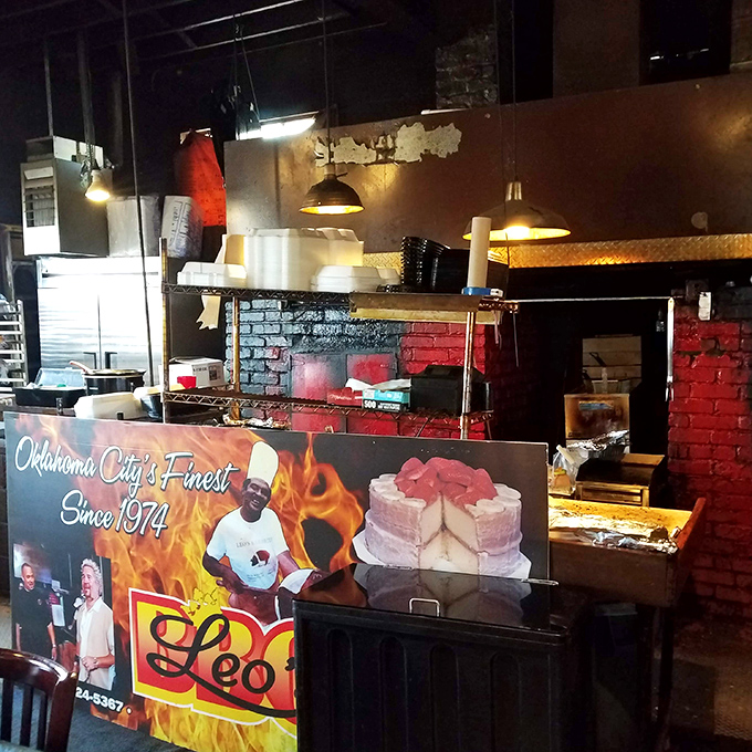 Behind-the-scenes glimpse of the kitchen where all that smoky magic happens around the clock.