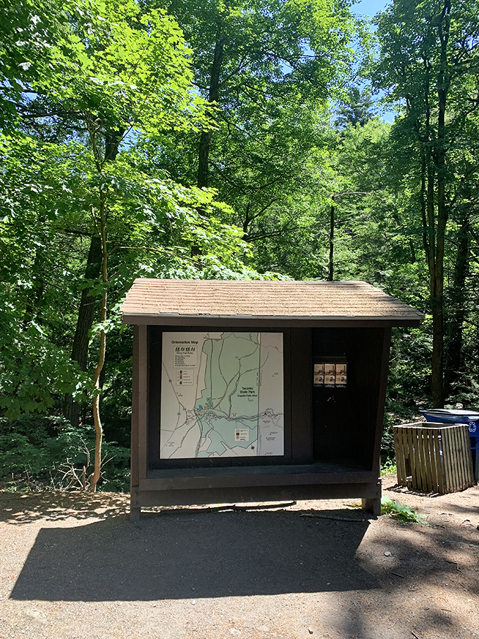 The humble trail map kiosk: where adventures begin, phones get put away, and visitors realize Google Maps can't capture the magic that awaits.
