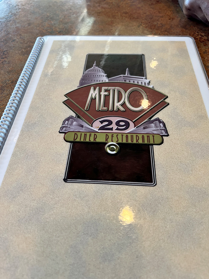 The menu cover features the Capitol dome&mdash;a reminder that while politicians debate nearby, regular folks are enjoying much better company over eggs.