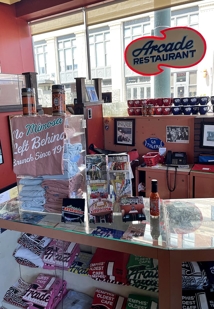 "No Mimosa Left Behind"&mdash;the merchandise corner celebrates brunch culture with the reverence it deserves, offering take-home souvenirs of your Arcade pilgrimage.
