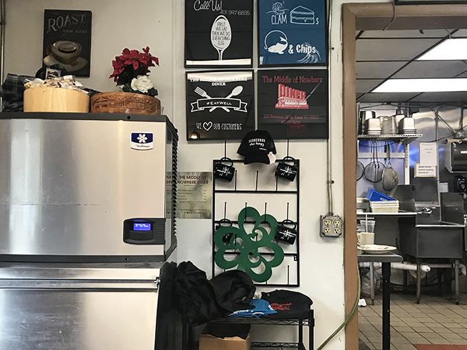 Diner pride on display. The wall art celebrates what they do best &ndash; serving up classics that keep people coming back to the middle of nowhere.