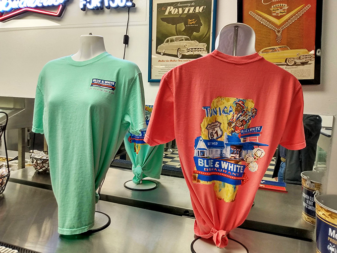 Souvenir t-shirts that say "I didn't just eat here, I experienced something worth remembering"&mdash;Highway 61 memorabilia at its finest.