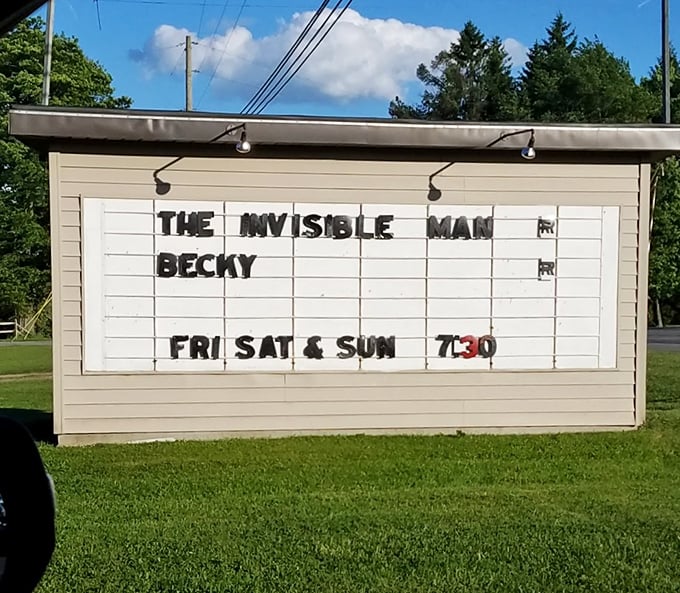 The marquee announces tonight's features with delightful analog charm. No pop-up ads, no autoplay trailers&mdash;just letters on a board.