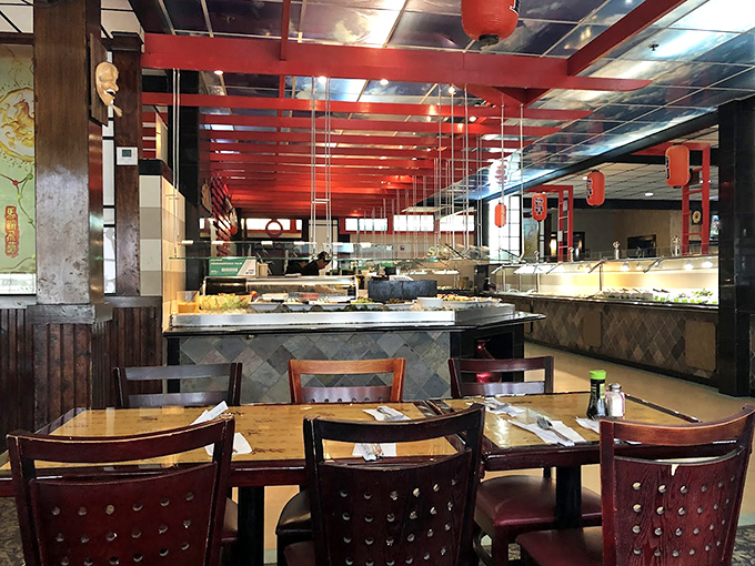 A view that makes you strategize your approach. Do you start with sushi and work clockwise, or dive straight into the hibachi section?