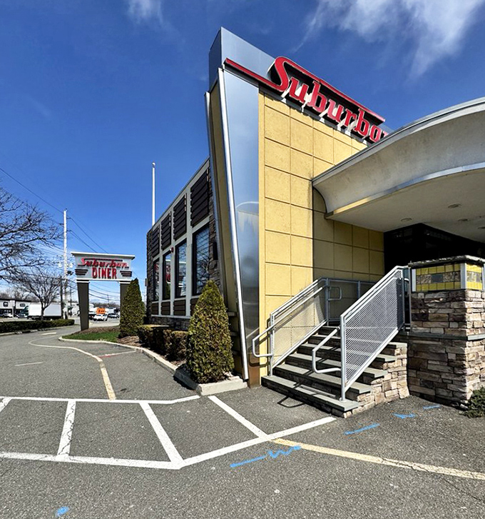 The modernized exterior gleams in the sunlight, a testament to New Jersey's enduring love affair with diners that evolve while honoring their essential character.