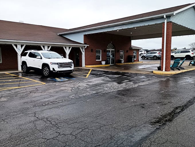 Even on rainy days, Mary Yoder's entrance beckons with the promise of warmth, comfort, and gravy in generous portions.