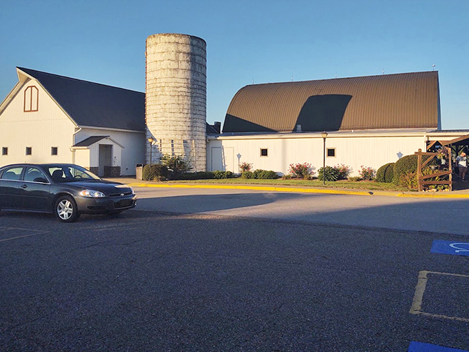 From this angle, you can almost hear the silo whispering tales of the agricultural heritage that inspired this culinary landmark.