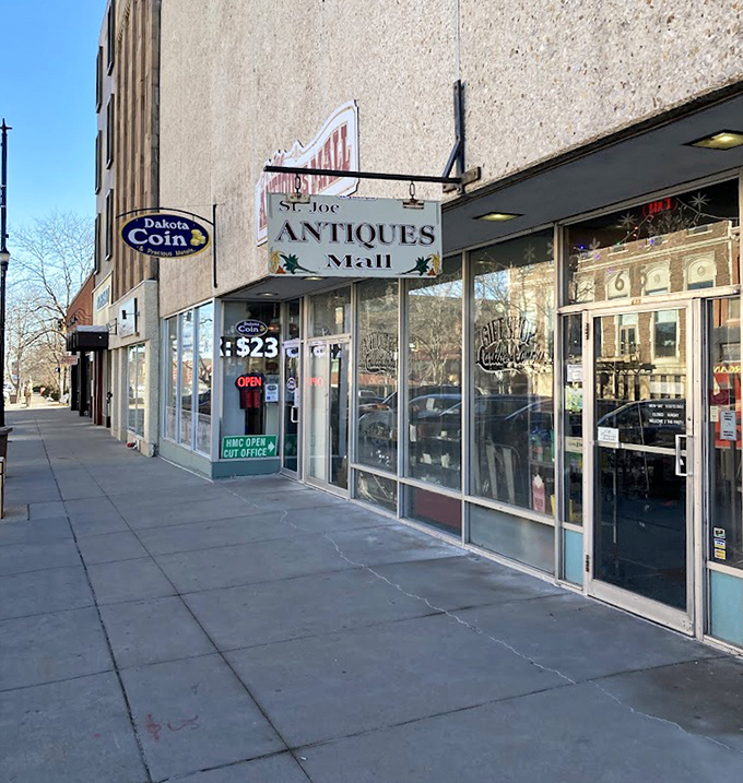The downtown entrance where locals park and tourists discover that Rapid City's hiding some seriously impressive vintage shopping. 