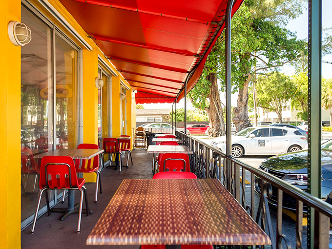 Outdoor seating under that cheerful awning lets you enjoy your meal while soaking up Miami sunshine &ndash; eating well in the fresh air never disappoints.