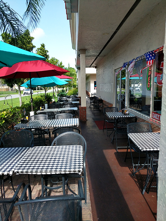 Florida dining done right&mdash;outdoor tables under the shade where the morning breeze carries conversations and coffee steam in equal measure.