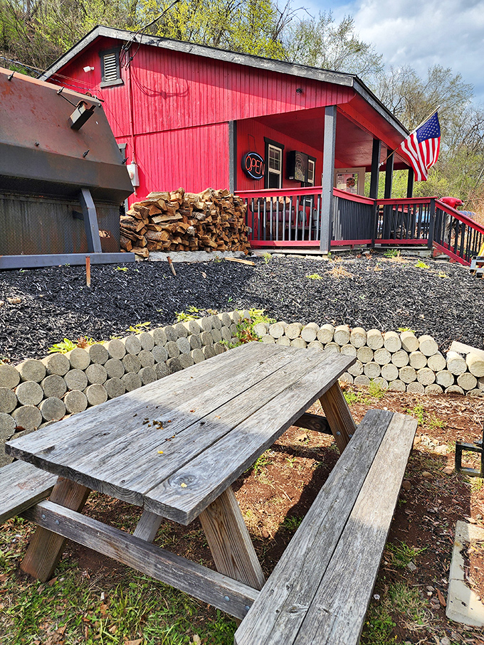 Outdoor seating that invites you to commune with nature while communing with perfectly smoked meat&mdash;a picnic table with purpose.