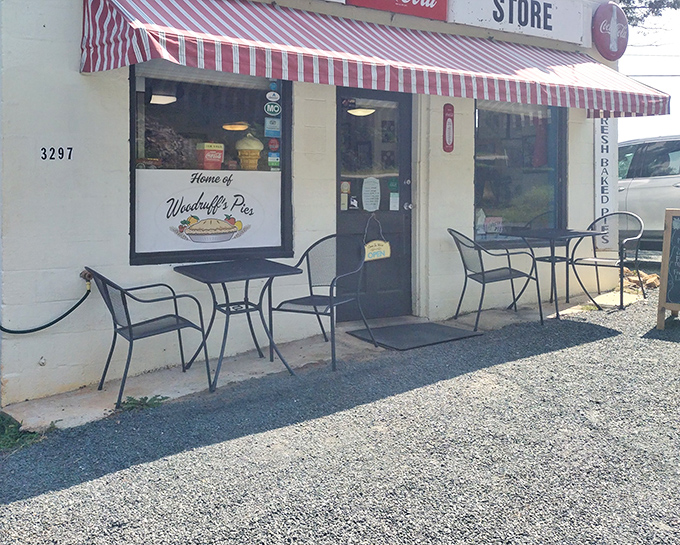 The humble outdoor seating area invites you to savor your pie in the fresh air, proving good things don't need fancy packaging.