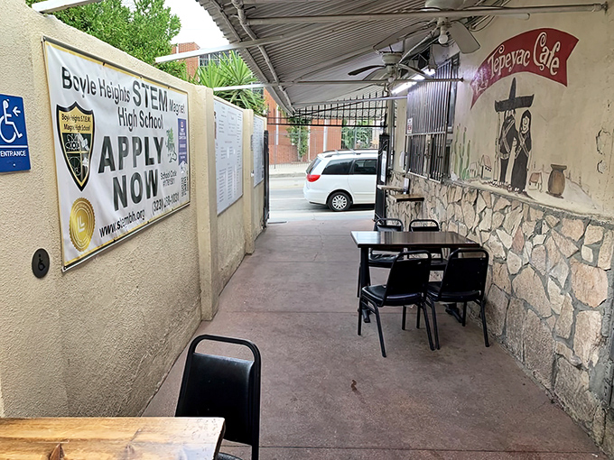 The covered patio provides a moment of reflection before the main event&mdash;a chance to prepare body and soul for the impending burrito encounter.