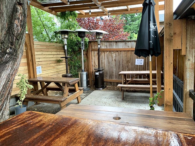 The outdoor seating area: where Portland's infamous rain takes occasional breaks so you can enjoy your Benedict al fresco.