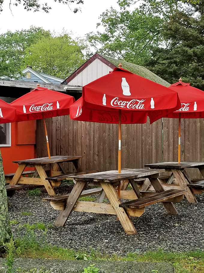 Summer dining al fresco, diner-style. These picnic tables under Coca-Cola umbrellas are Rhode Island's answer to European café culture.