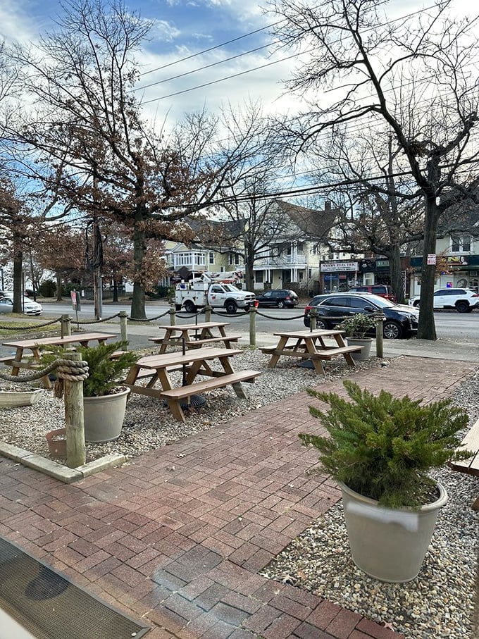 Outdoor seating that invites you to enjoy your seafood feast al fresco. Those picnic tables have hosted more happy meals than any fast food chain.