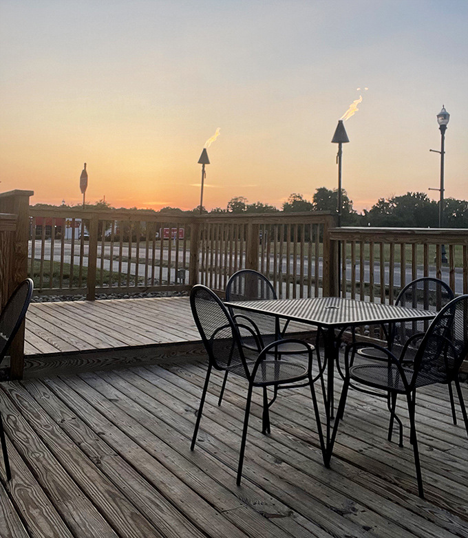 As the sun sets over the deck at Firebox55, the tiki torches come alive &ndash; turning dinner into an almost magical experience under the West Virginia sky.