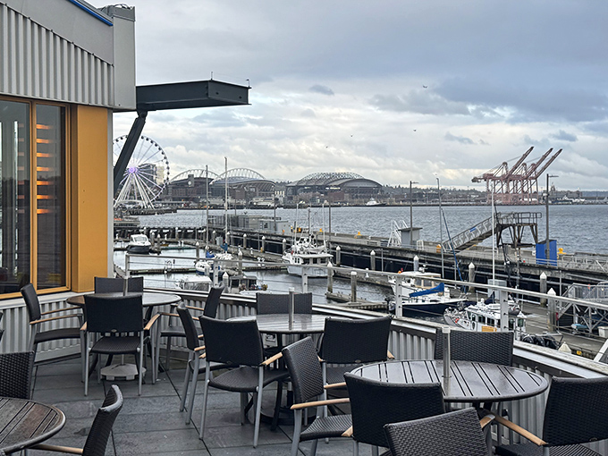 The outdoor patio serves up views of the Great Wheel alongside your meal, doubling the entertainment value.