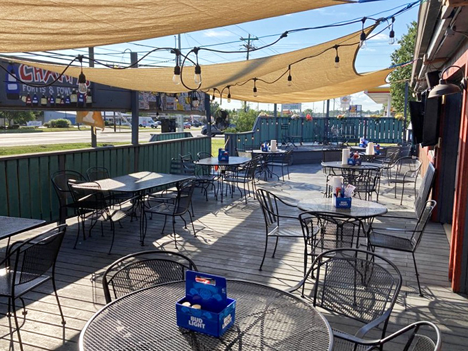 The patio beckons with shade sails and the promise of al fresco dining when Tennessee weather plays nice.