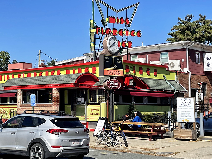 Even the outdoor seating invites you to linger over that third cup of coffee on sunny mornings. 