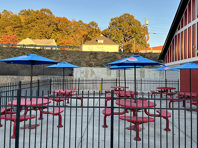 When the weather permits, this outdoor oasis offers al fresco feasting under Carolina blue skies &ndash; because barbecue tastes even better with fresh air.