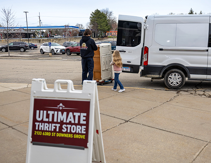 Donations arriving means fresh inventory for eager shoppers. The cycle of giving and discovering continues outside Ultimate Treasures.