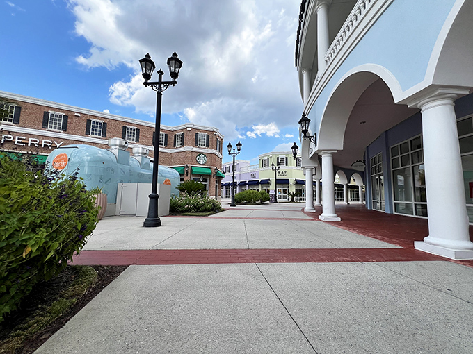 The architectural details at Tanger blend Charleston's historic charm with modern retail convenience&mdash;white columns and brick pathways that make bargain hunting feel almost sophisticated.