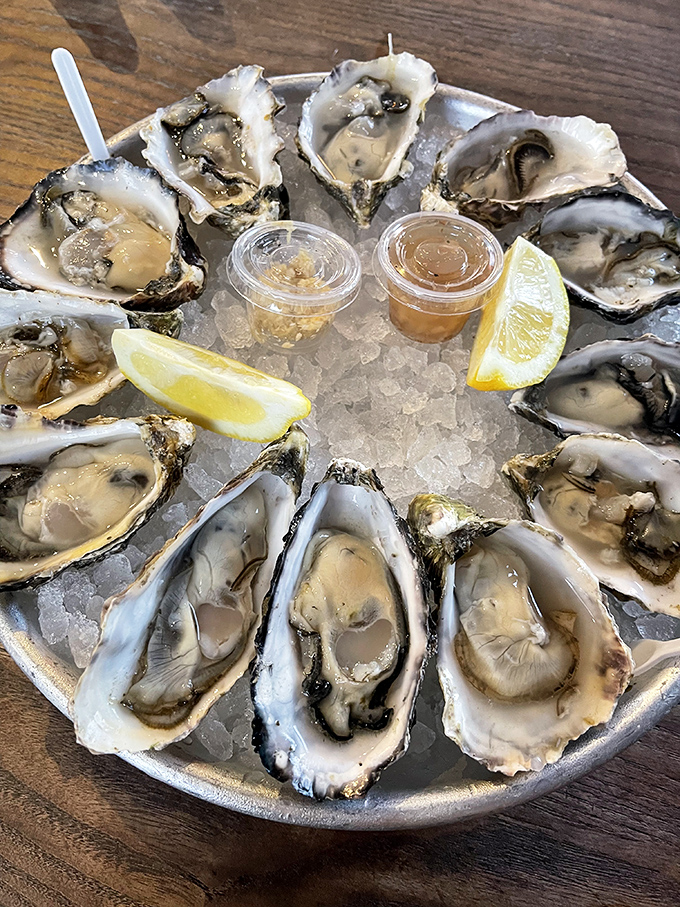 Oysters arranged in a perfect circle like Neptune's own poker game&mdash;briny treasures waiting to slide down your throat with a squeeze of lemon.