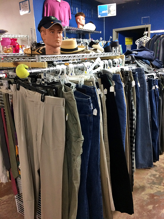 The men's pants section&mdash;where finding your perfect fit feels like winning a lottery you didn't know you entered.
