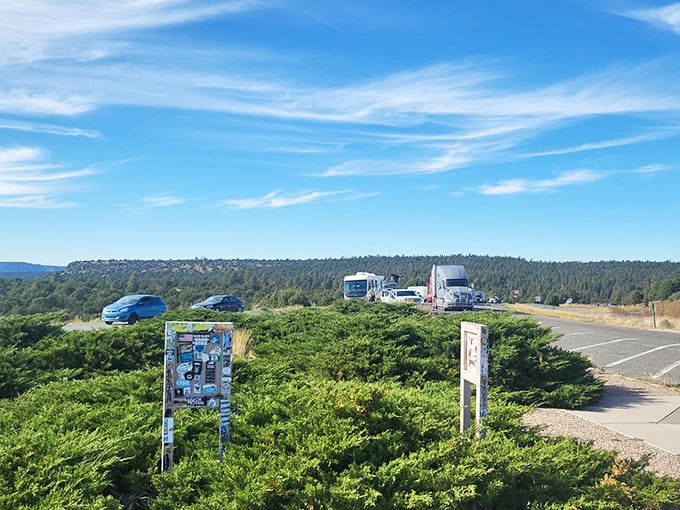 Civilization's modest footprint at the overlook &ndash; just enough infrastructure to get you there, not enough to distract from why you came.