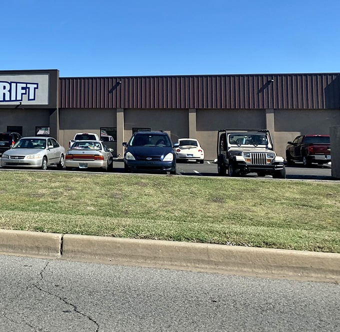 A lineup of vehicles whose trunks will soon be filled with treasures &ndash; the parking lot of opportunity where shopping adventures begin.
