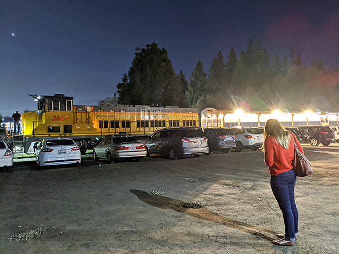 As dusk settles, the illuminated train awaits its passengers&mdash;that magical moment when everyday transportation transforms into evening enchantment.