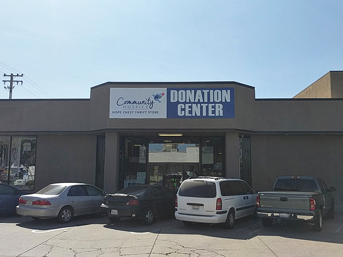 The donation center entrance&mdash;where Central Valley generosity transforms into community support, one carefully packed car trunk at a time.